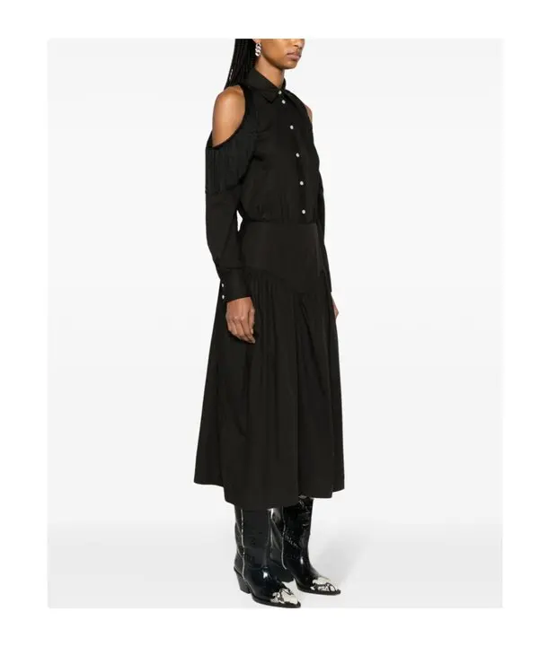 Pinko Fringed Cold Shoulder Midi Shirt Dress