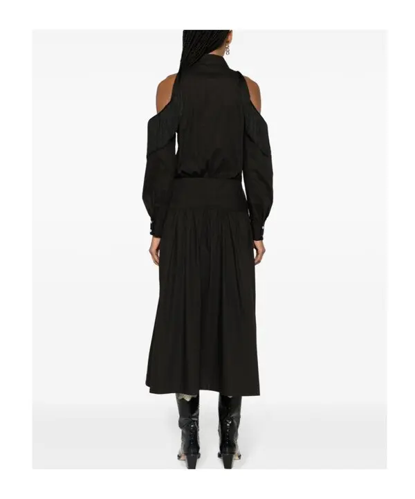 Pinko Fringed Cold Shoulder Midi Shirt Dress