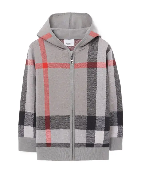 Burberry Checked Wool Zip-up Hoodie - Gray