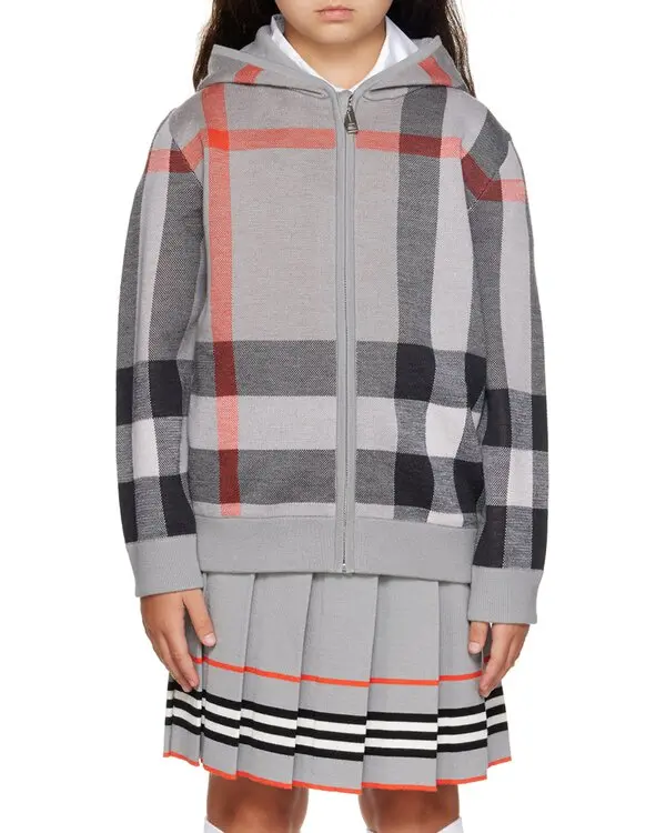 Burberry Checked Wool Zip-up Hoodie - Gray