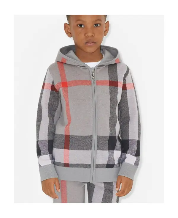 Burberry Checked Wool Zip-up Hoodie - Gray