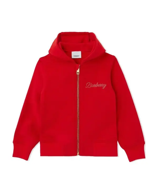 Burberry Logo Script-print Zipped Hoodie