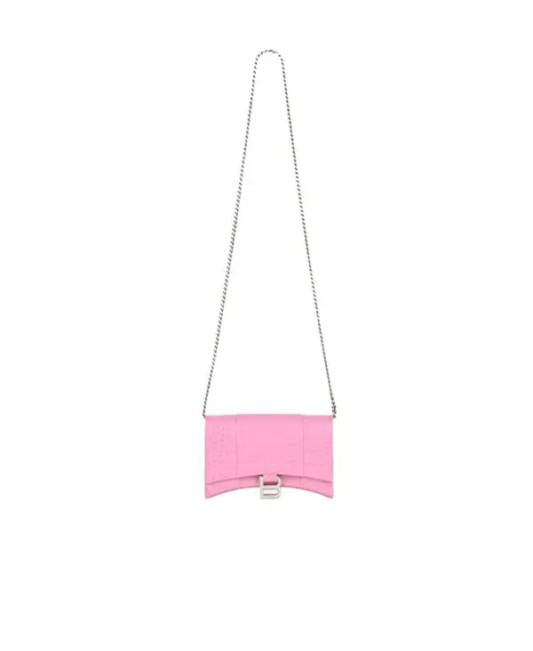 Balenciaga Hourglass Wallet With Chain Crocodile Embossed - Pink