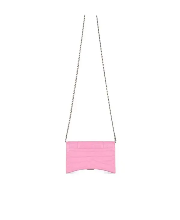 Balenciaga Hourglass Wallet With Chain Crocodile Embossed - Pink