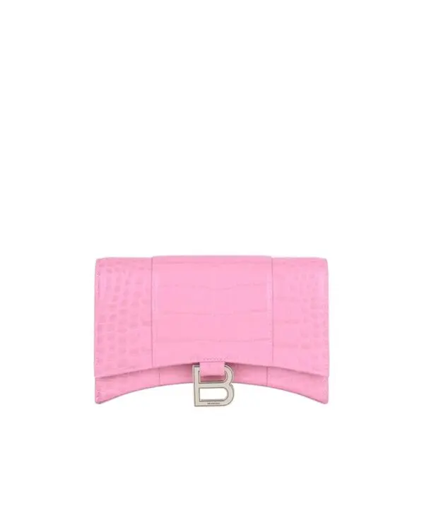 Balenciaga Hourglass Wallet With Chain Crocodile Embossed - Pink