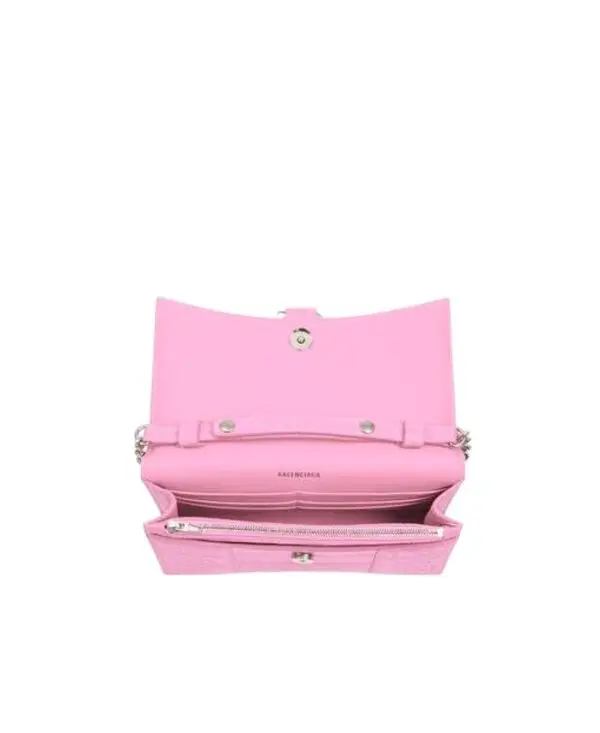 Balenciaga Hourglass Wallet With Chain Crocodile Embossed - Pink