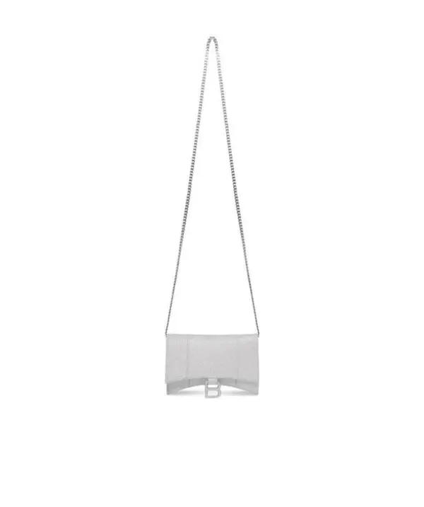Balenciaga Hourglass Xs Chain Bag In Sparkly Fabric - Silver