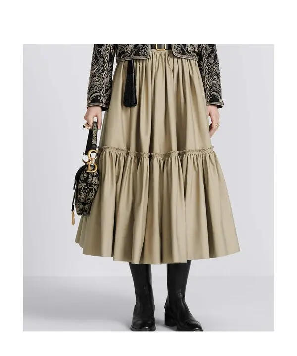 Dior Beige Gabardine Flared Mid-length Skirt