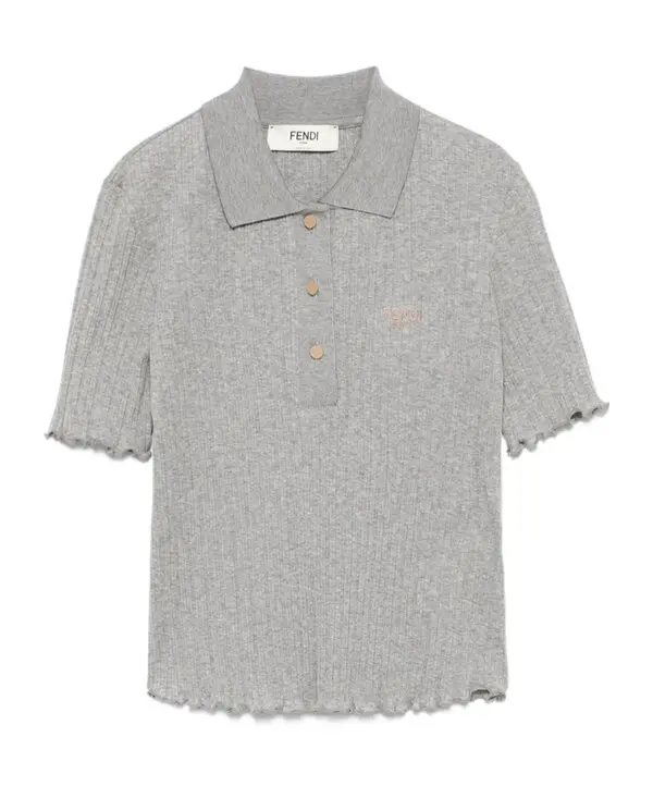 Fendi Ribbed-knit Polo Shirt With Scalloped Edges