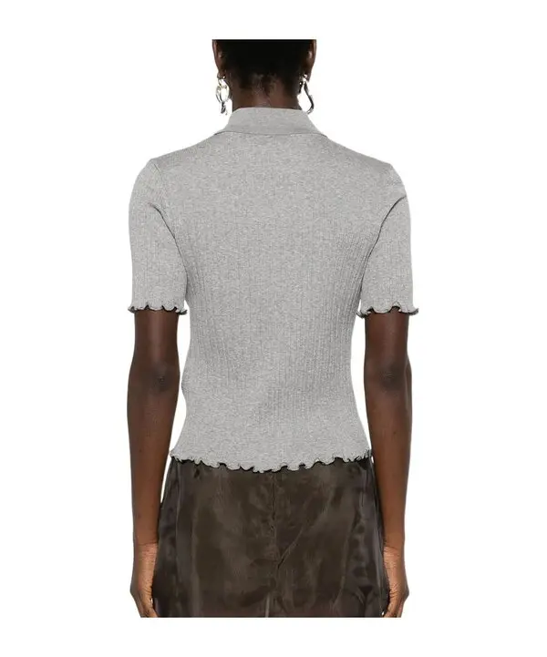 Fendi Ribbed-knit Polo Shirt With Scalloped Edges