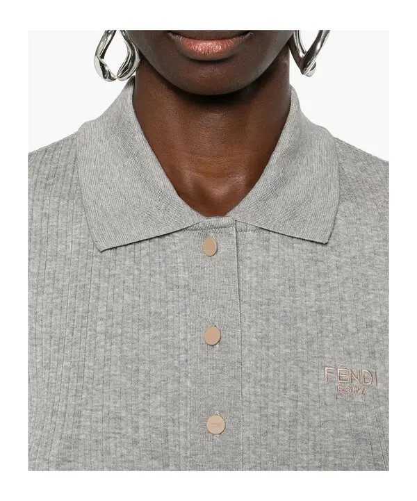 Fendi Ribbed-knit Polo Shirt With Scalloped Edges
