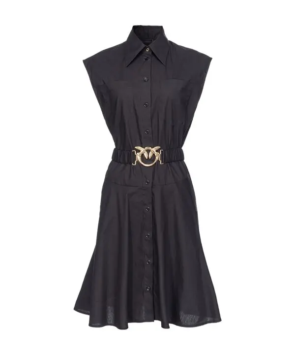 Pinko Cotton Shirtdress With Love Birds Buckle - Black