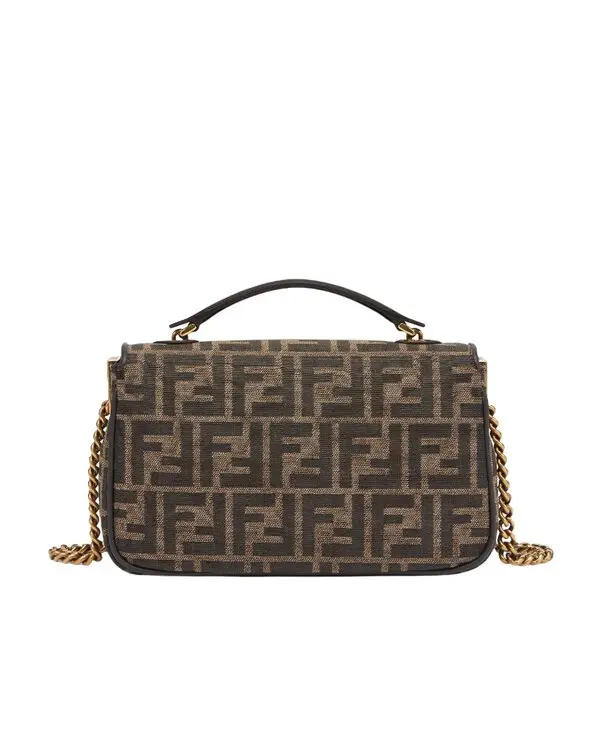 Fendi Baguette Midi Shoulder Bag With Ff Pattern And Gold Tone Hardware