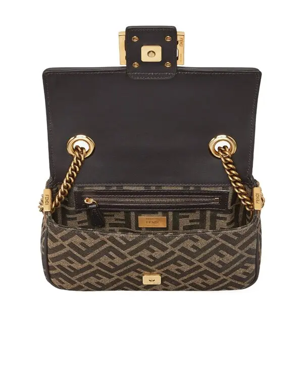 Fendi Baguette Midi Shoulder Bag With Ff Pattern And Gold Tone Hardware