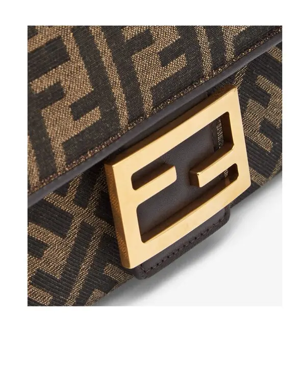 Fendi Baguette Midi Shoulder Bag With Ff Pattern And Gold Tone Hardware