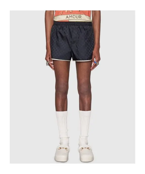 Gucci Gg Nylon Swim Shorts With Bee Appliqu
