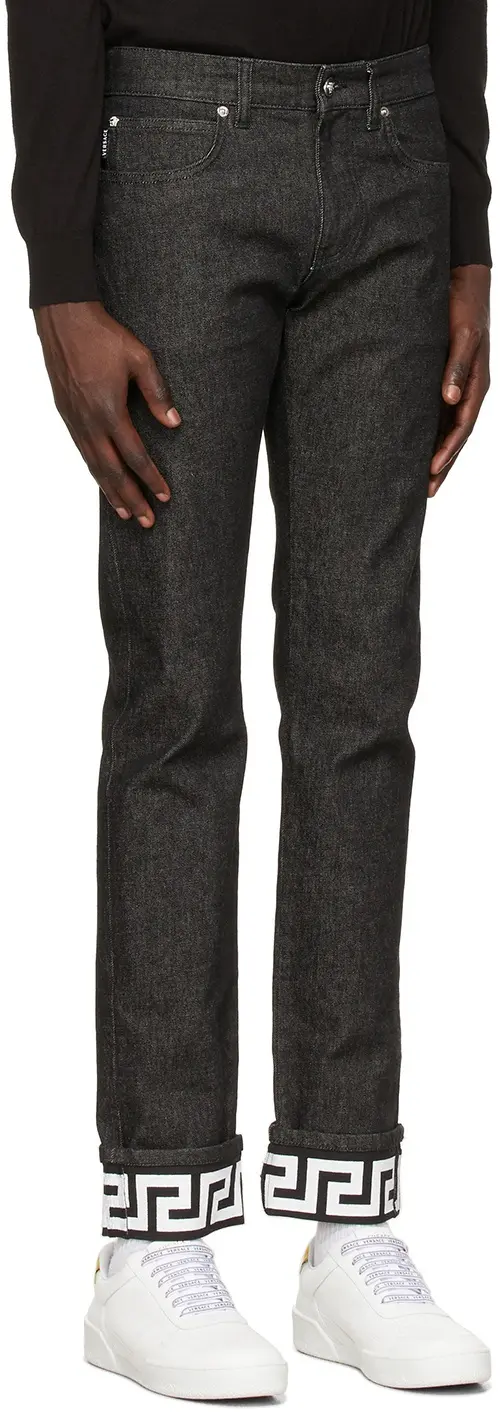 Versace Greek Key Print Denim Jeans
