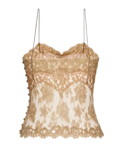 Saint Laurent Lace Camisole With Metallic Floral Motif