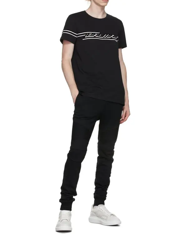Balmain Flocked Cotton T-shirt With White Logo Print