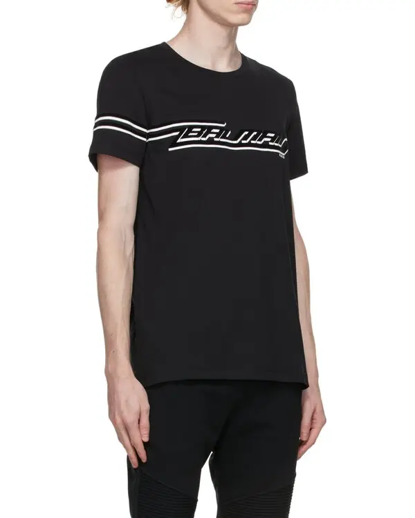 Balmain Flocked Cotton T-shirt With White Logo Print
