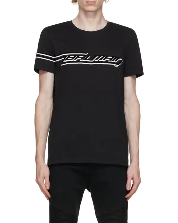 Balmain Flocked Cotton T-shirt With White Logo Print