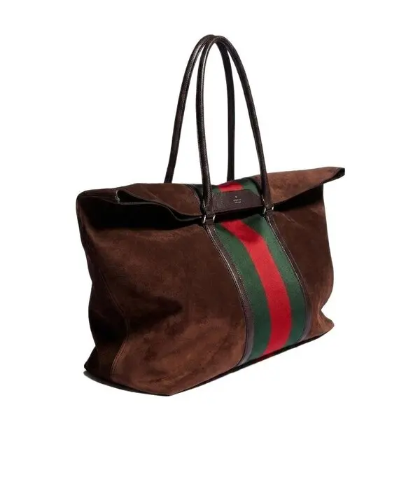 Gucci Medium Duffle Bag With Web Detail - Brown