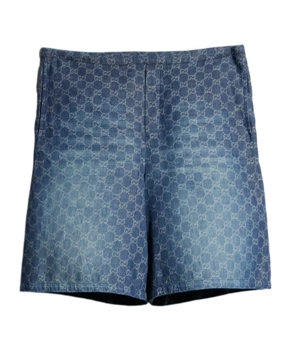 Gucci Gg Chambray Cotton Denim Shorts - Blue