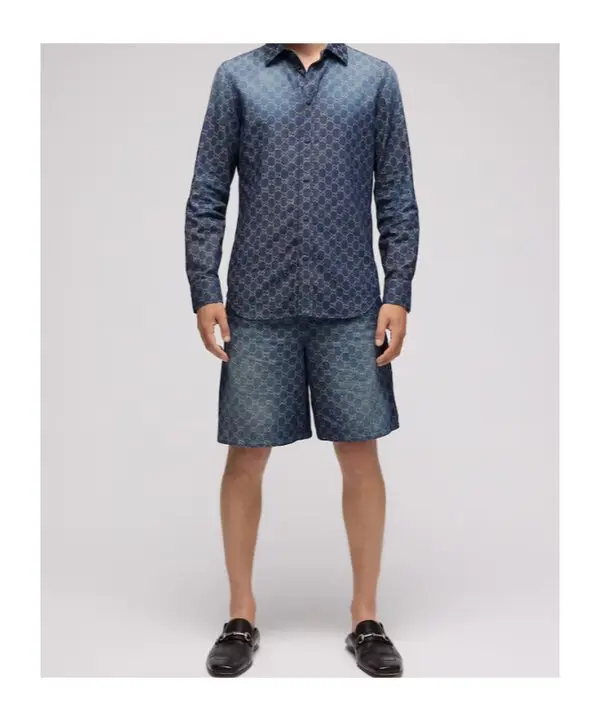 Gucci Gg Chambray Cotton Denim Shorts - Blue