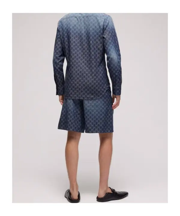 Gucci Gg Chambray Cotton Denim Shorts - Blue