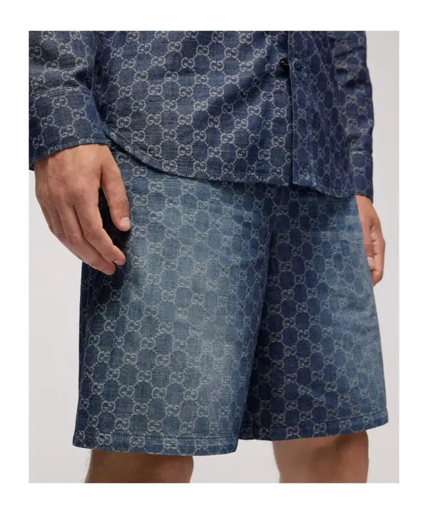 Gucci Gg Chambray Cotton Denim Shorts - Blue