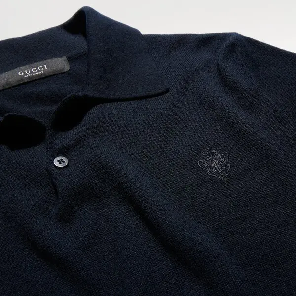 Gucci Knit Cashmere Polo Shirt With Embroidery
