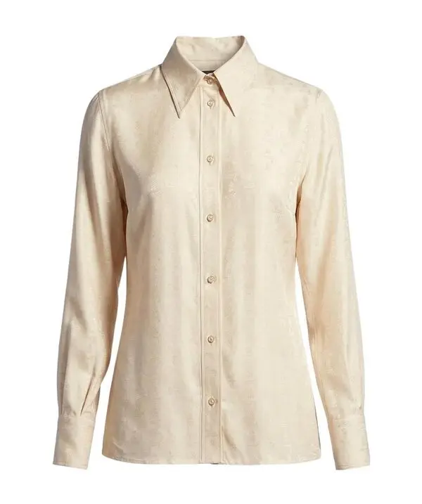 Gucci Silk Habotai Jacquard Shirt With Crest Detail