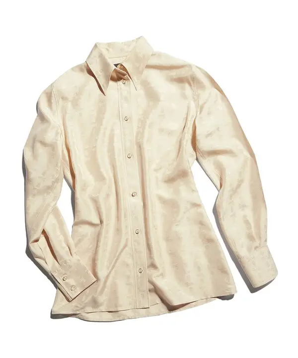 Gucci Silk Habotai Jacquard Shirt With Crest Detail - Light Beige