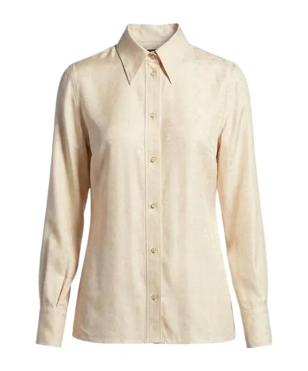 Gucci Silk Habotai Jacquard Shirt With Crest Detail