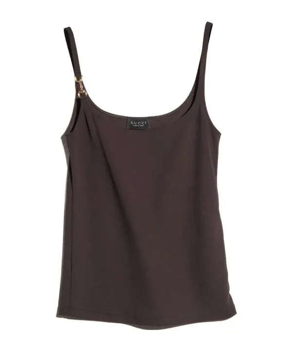 Gucci Viscose Crêpe Jersey Top With Horsebit Detail - Dark Brown