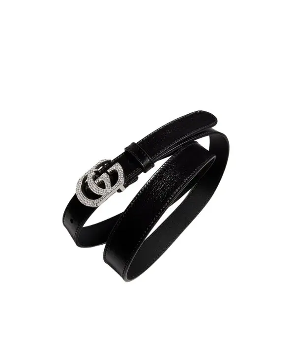 Gucci Belt With Embellished Double G Buckle - Black