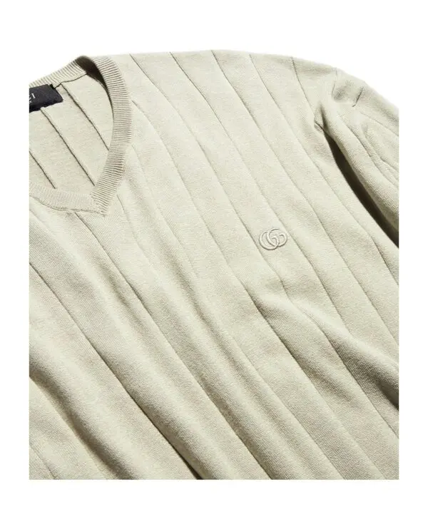 Gucci Ribbed Silk Cotton V-neck Sweater - Light Brown