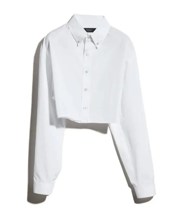Gucci Cropped Cotton Poplin Shirt With Crest Embroidery