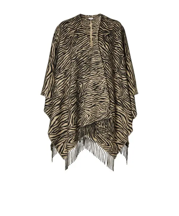 Fendi Tiger Printed Fringed Poncho - Multi-color