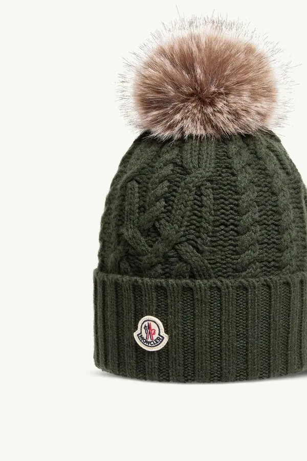 Moncler Wool Cashmere Blend Beanie With Pom Pom