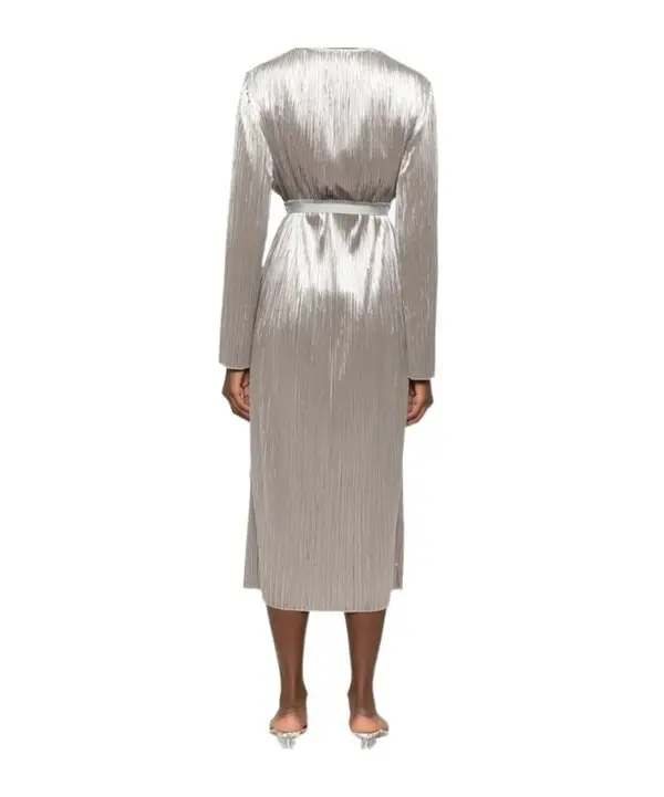 FORTE_FORTE Long Sleeve Pleated Maxi Dress With Front Tie Detail And Side Slits