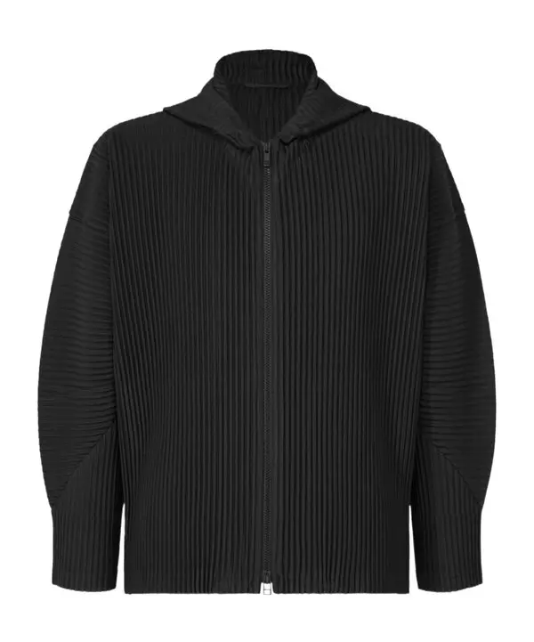 Issey Miyake Pleated Zip-up Hoodie - Black