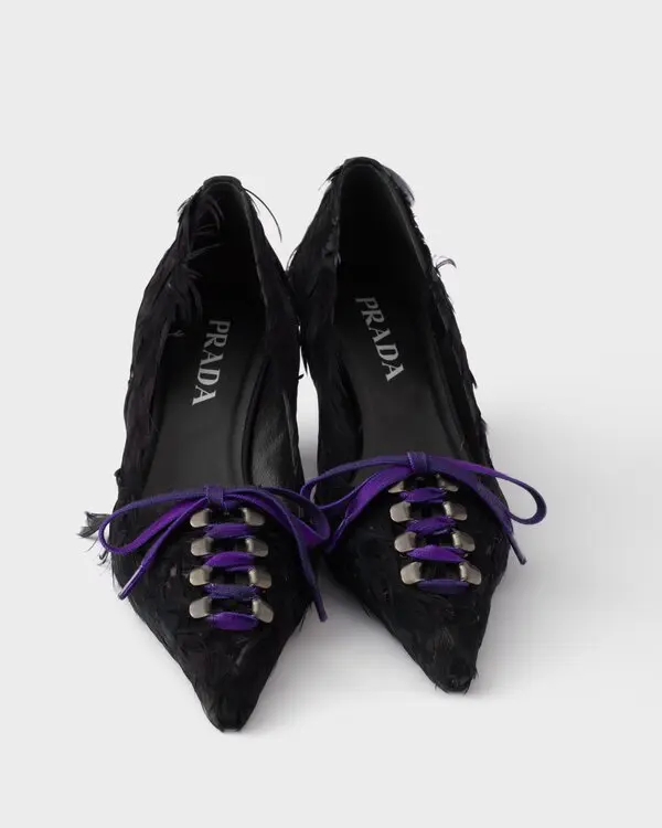 Prada Feather-embellished Satin Pumps