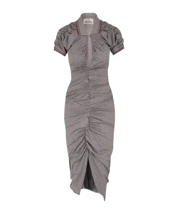 VIVIENNE WESTWOOD Pinstripe Ruched Midi Dress - Grey
