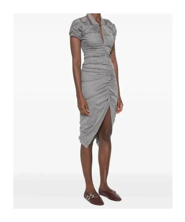VIVIENNE WESTWOOD Pinstripe Ruched Midi Dress - Grey