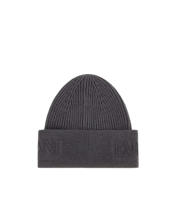 Emporio Armani Ribbed Virgin Wool Beanie Hat
