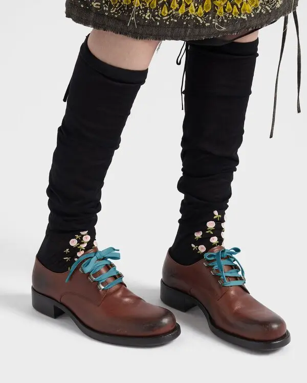 Prada Antiqued Leather Lace-up Shoes
