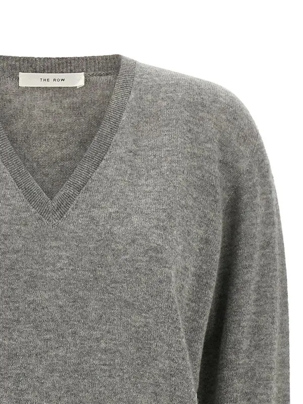 THE ROW Long-sleeved V-neck Cashmere Sweater - Light Gray Blend