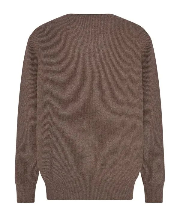 THE ROW Ribbed V-neck Long Sleeve Sweater
