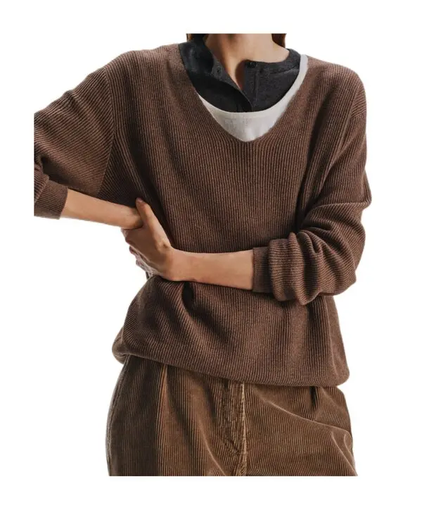 THE ROW Ribbed V-neck Long Sleeve Sweater